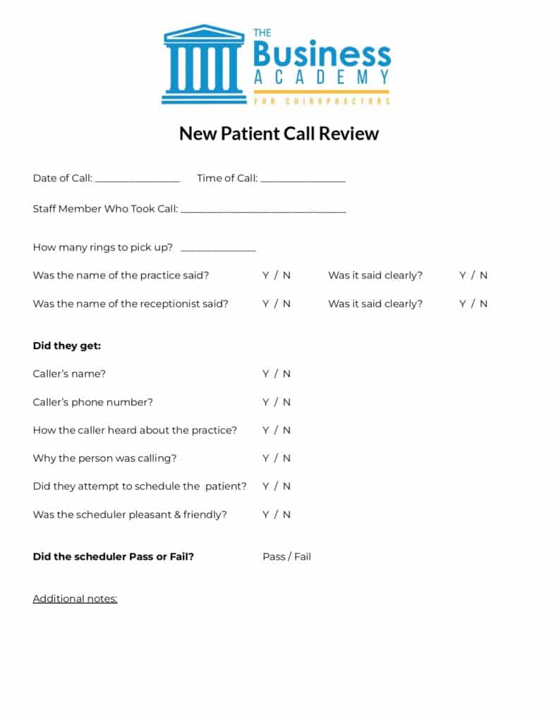 New Patient Call Grading Sheet Thank You - The Business Academy